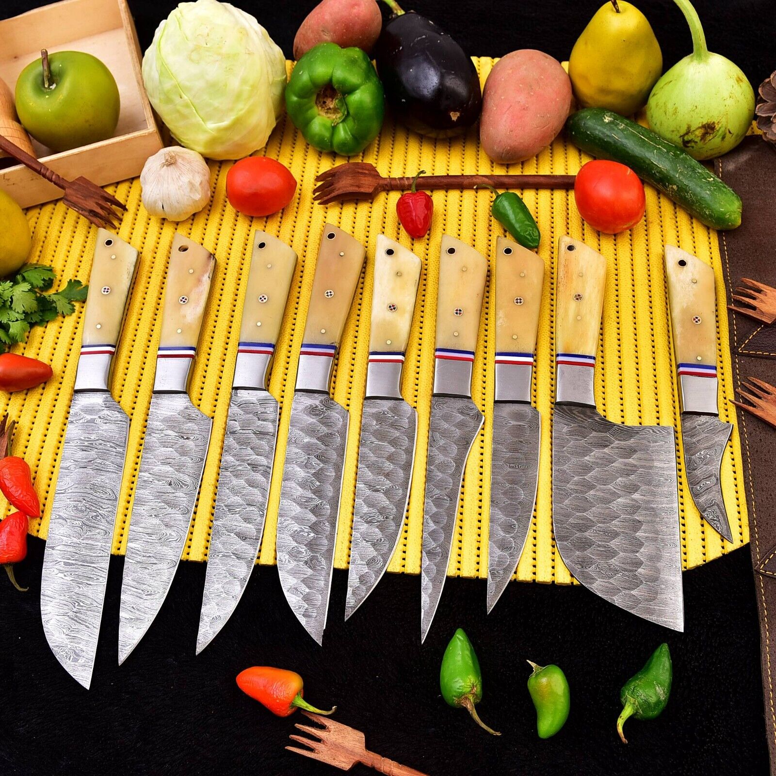 Handmade Chef Set of Damascus Steel with Leather Bags | Inspire Uplift