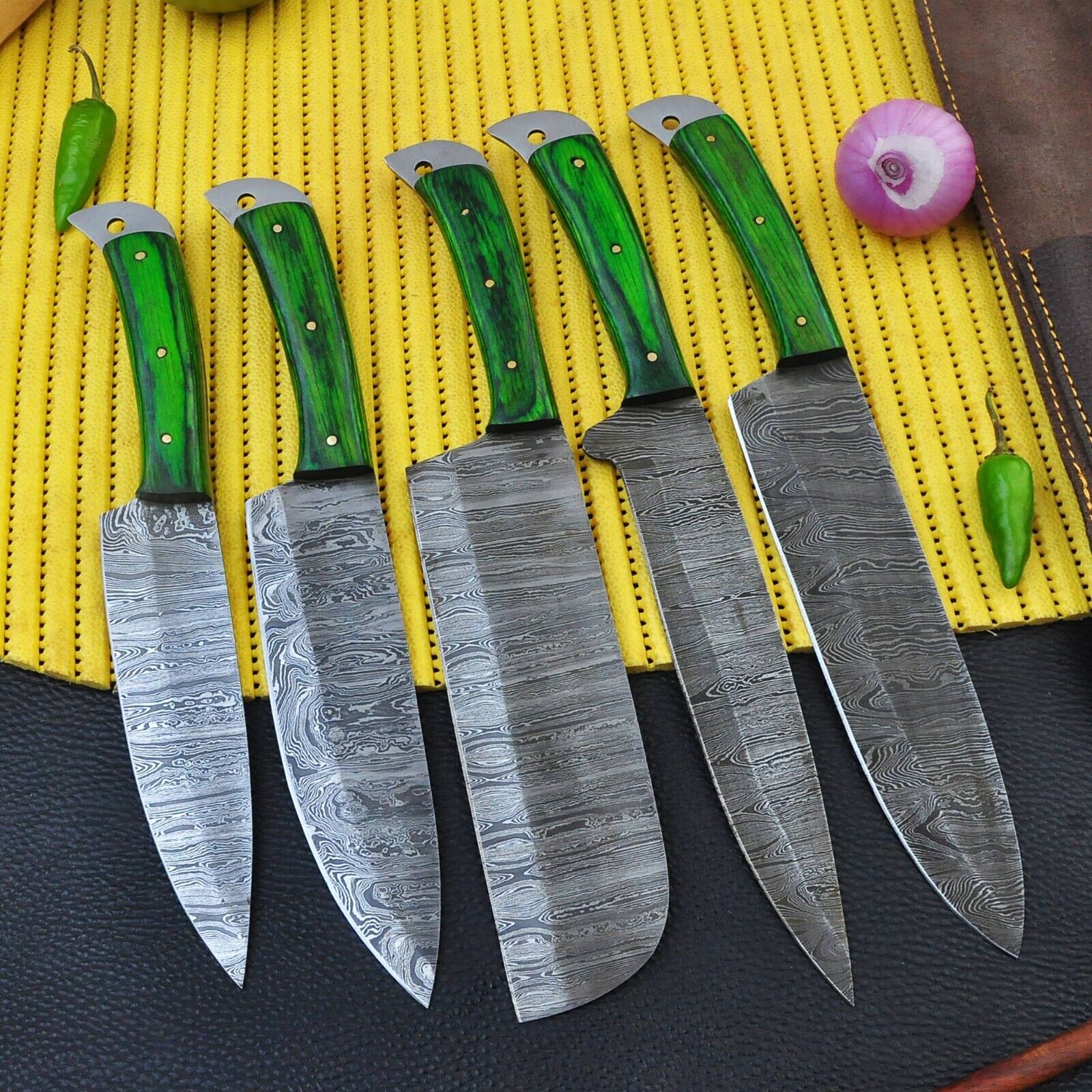 Handmade Chef Set of Damascus Steel with Leather Bags - Inspire Uplift