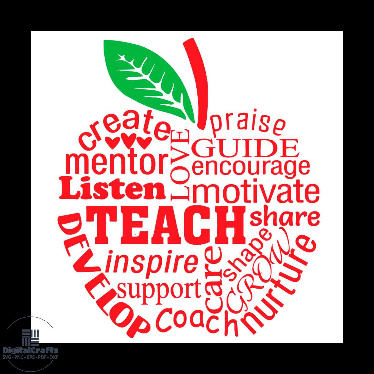 Teacher Apple With Words Svg, Teachers Day Svg | Inspire Uplift