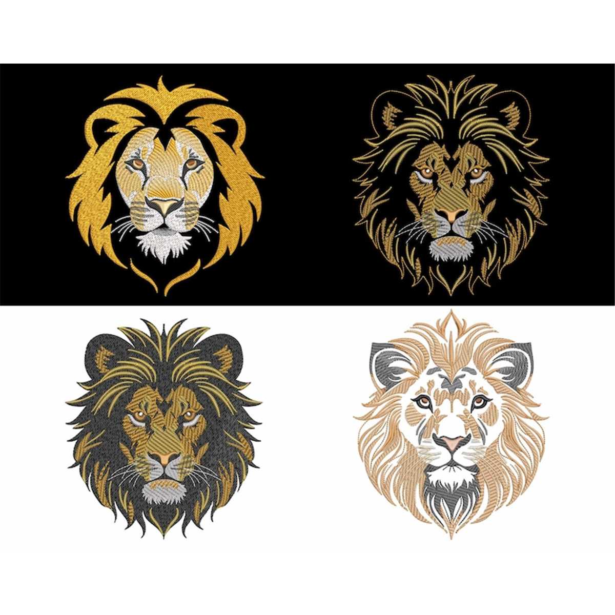 Lion Head Embroidery Designs BUNDLE, for Dark and White Fabr - Inspire ...