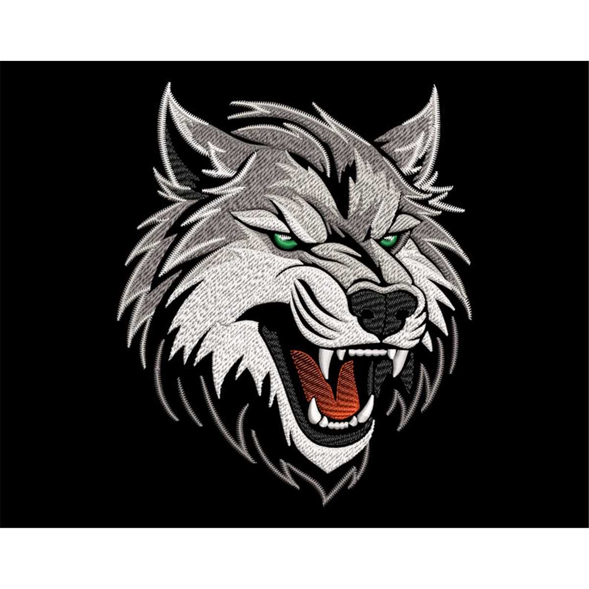 Angry Gray Wolf Head Embroidery Design - Totemic Wild Beast | Inspire ...