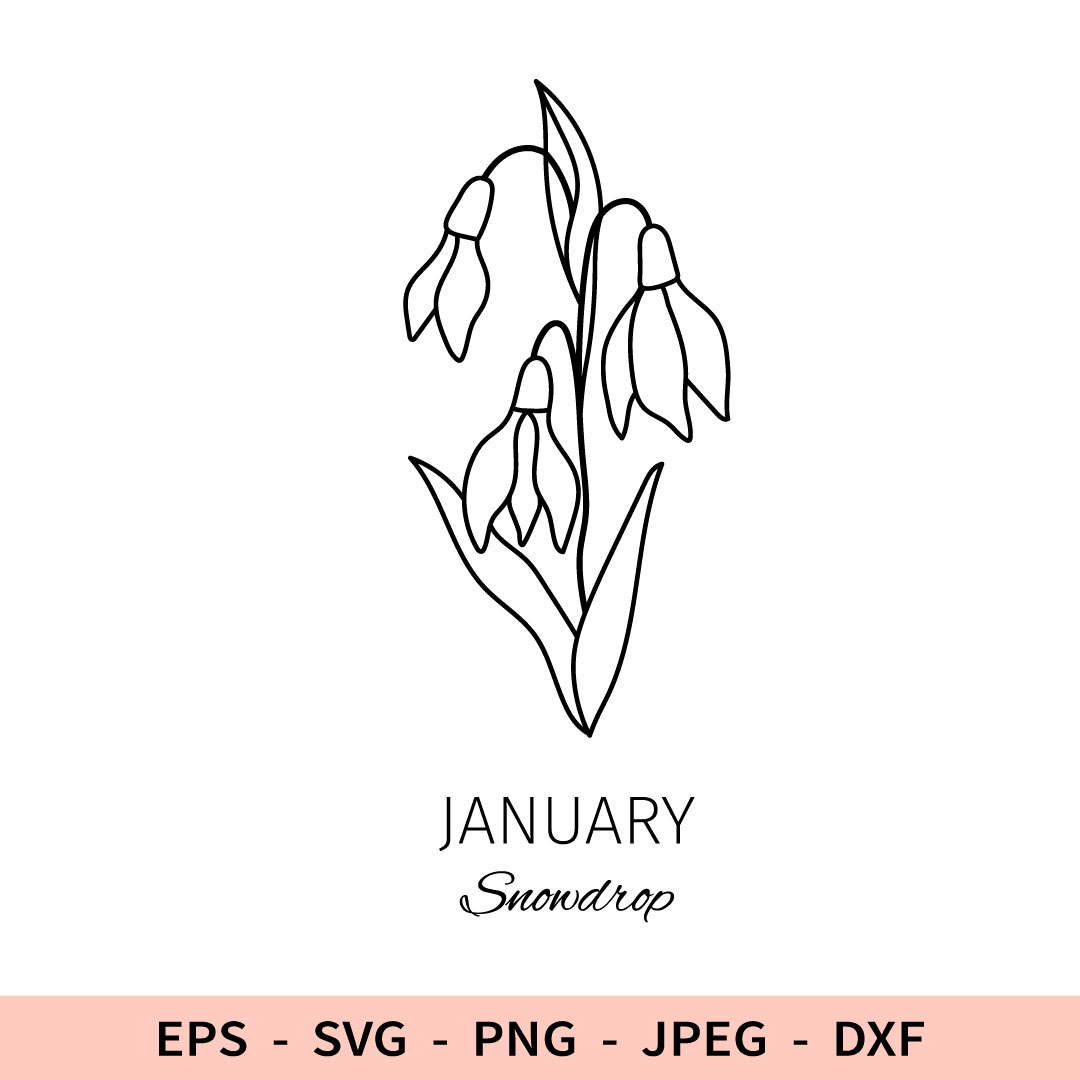 Snowdrop January Birth Flower Svg Outline Floral Birthday Fi - Inspire ...