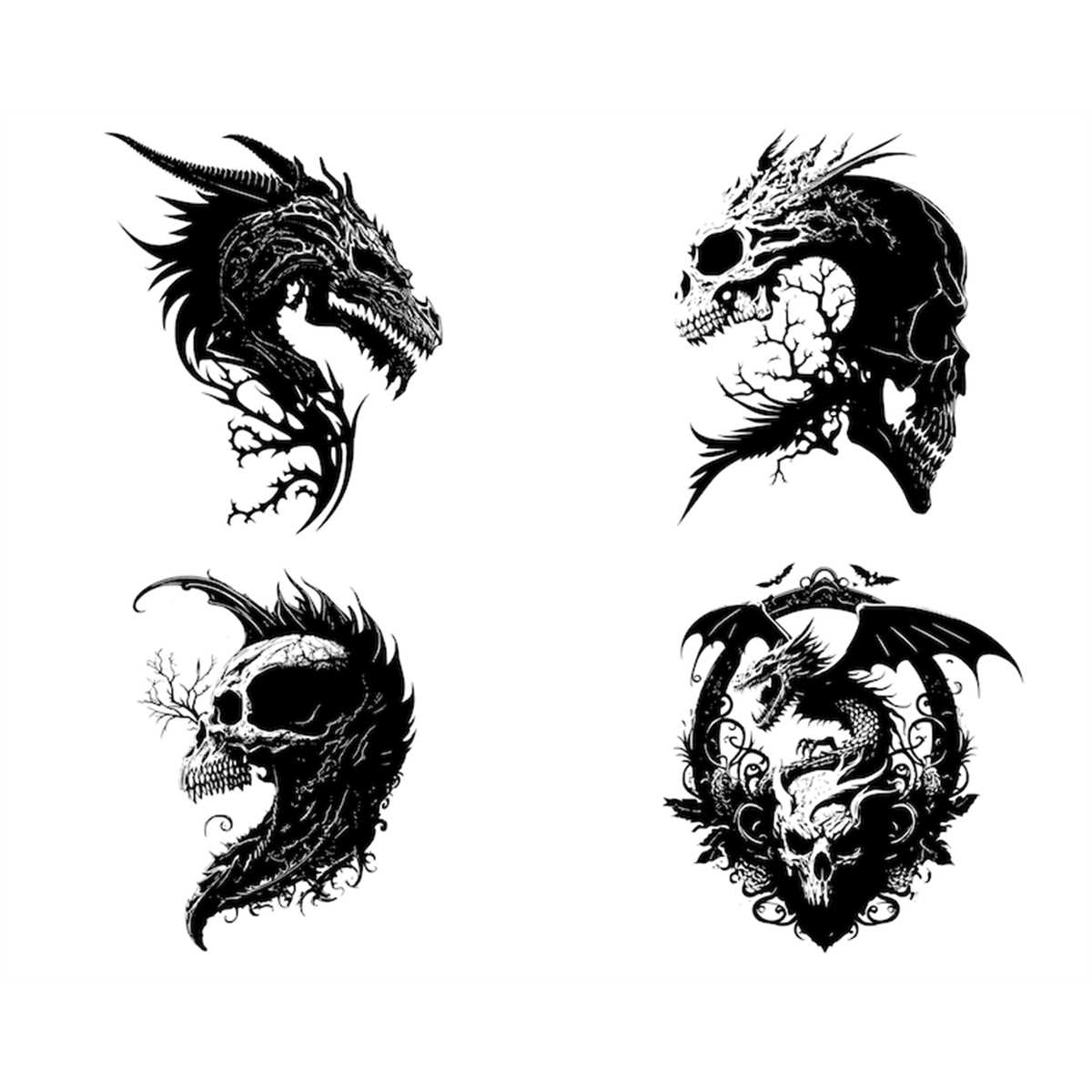 Skull Pack PNG Cut File, Dragon Skulls, Human Skull Horror A | Inspire ...