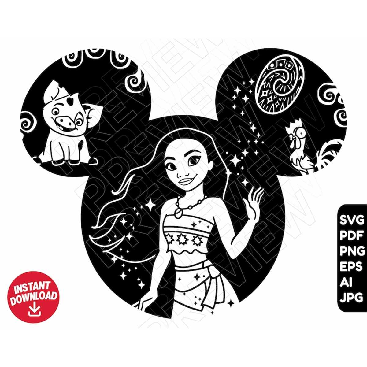 Moana SVG Princess SVG png clipart ears svg , cricut silhoue - Inspire ...