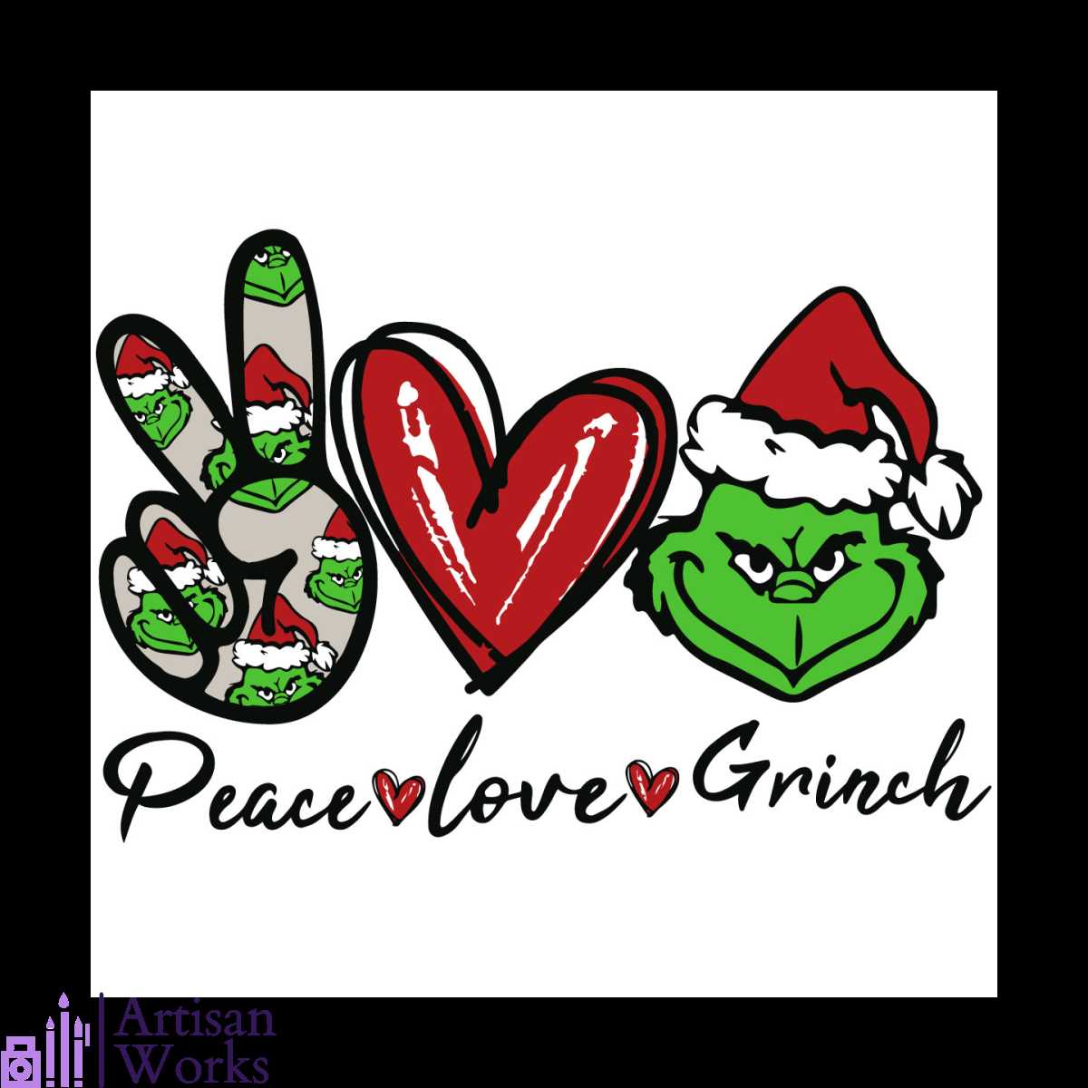 Peace Love Grinch Hi Hand Heart Funny Grinch Svg | Inspire Uplift