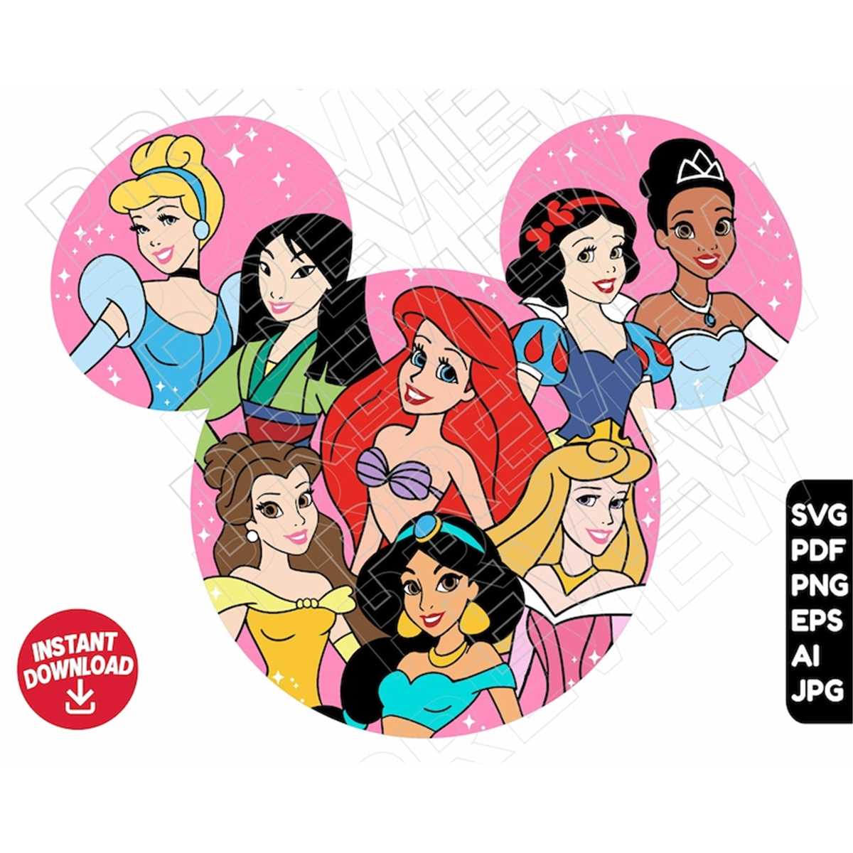 Princess SVG princesses Ariel Belle Aurora Jasmine Cinderell - Inspire ...