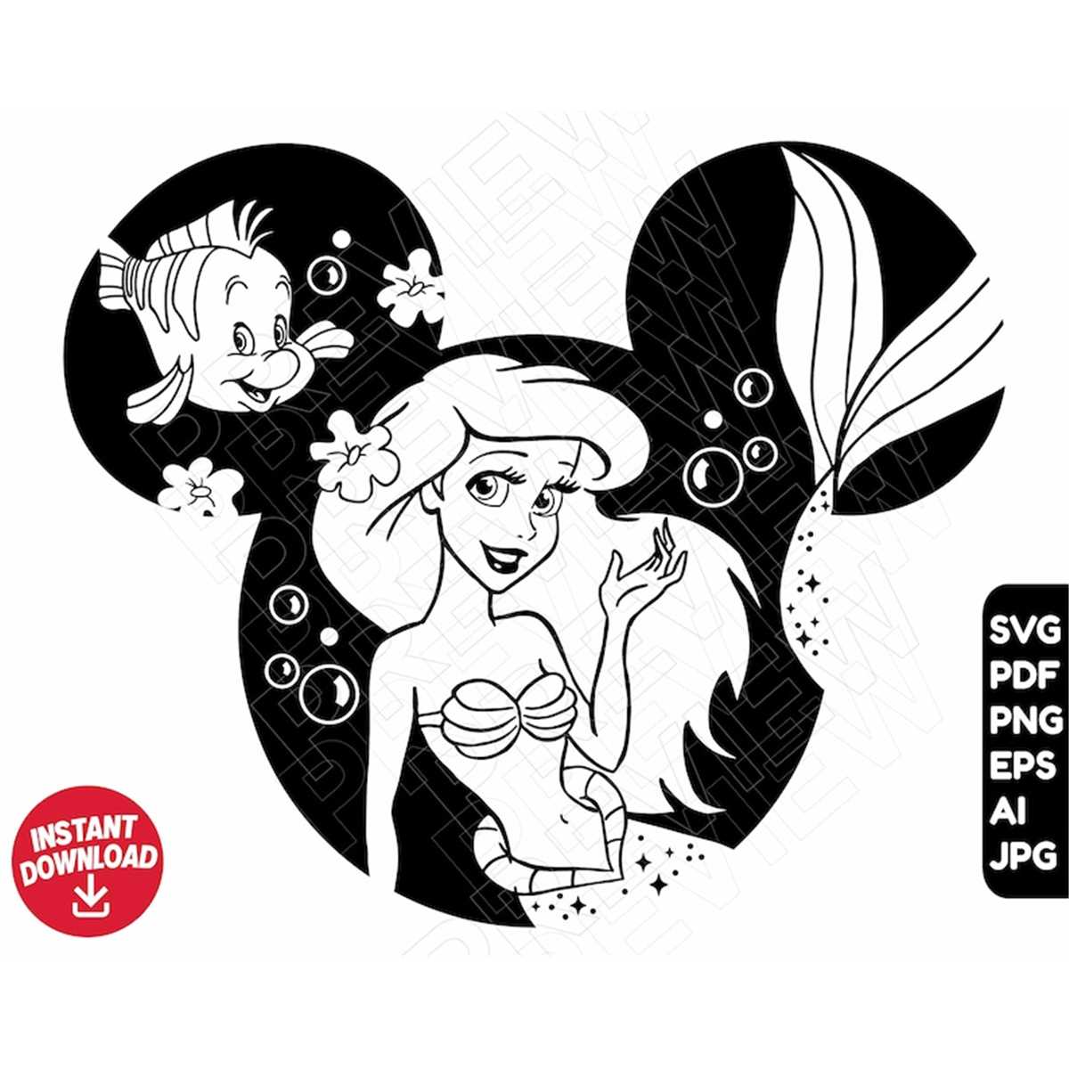 Princess SVG png clipart , Ariel mermaid cut file outline si - Inspire ...