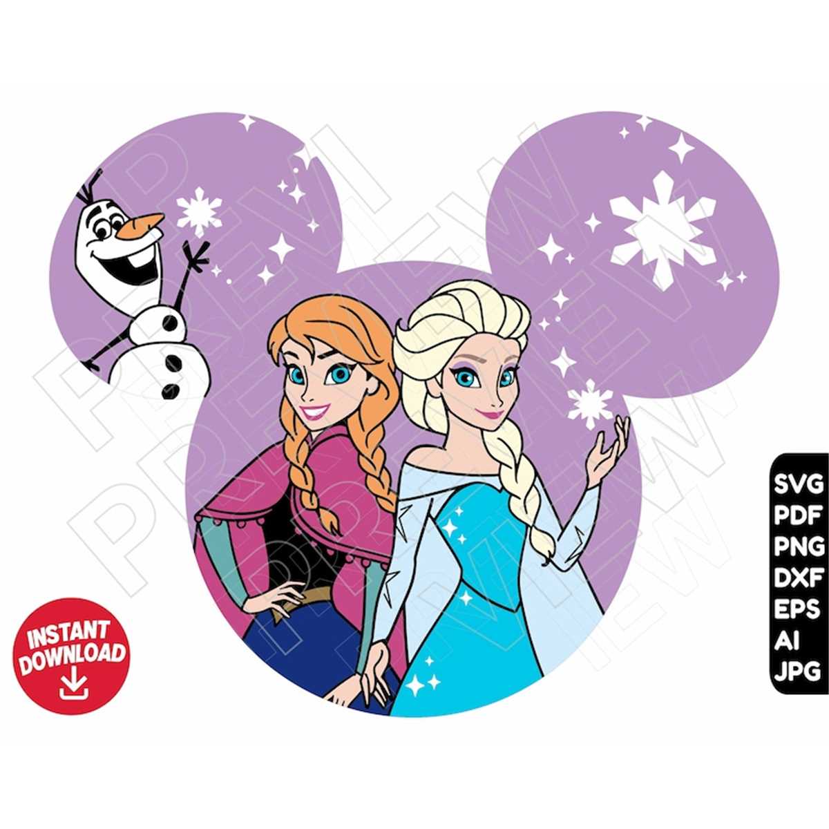 Frozen Ana Elsa SVG ears Olaf clipart png dxf , cut file lay - Inspire ...