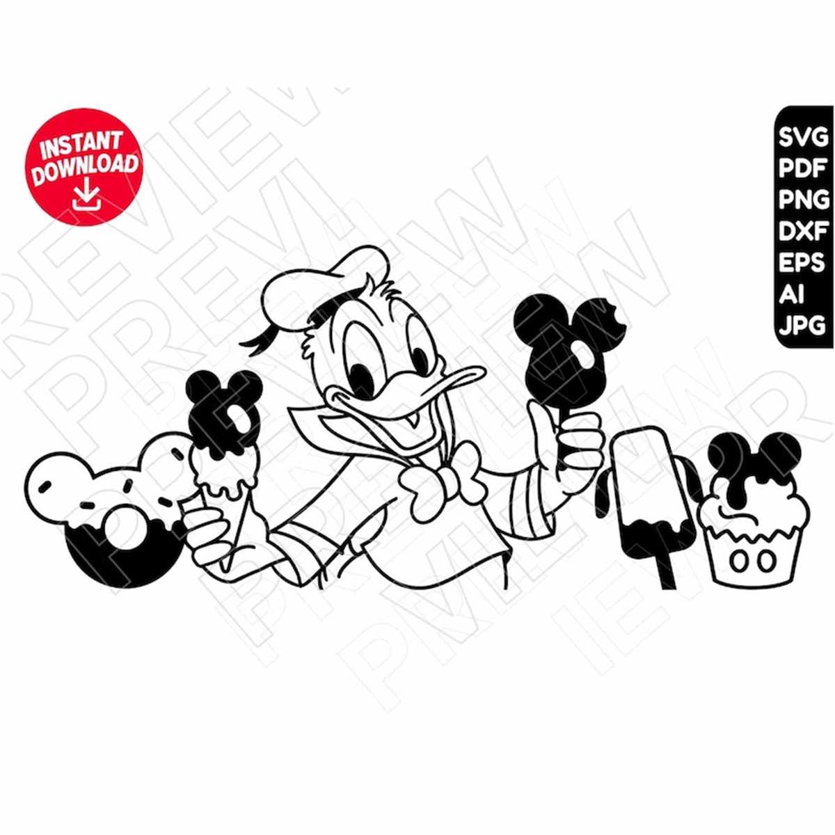Donald SVG snacks png clipart dxf , cut file outline silhoue - Inspire ...