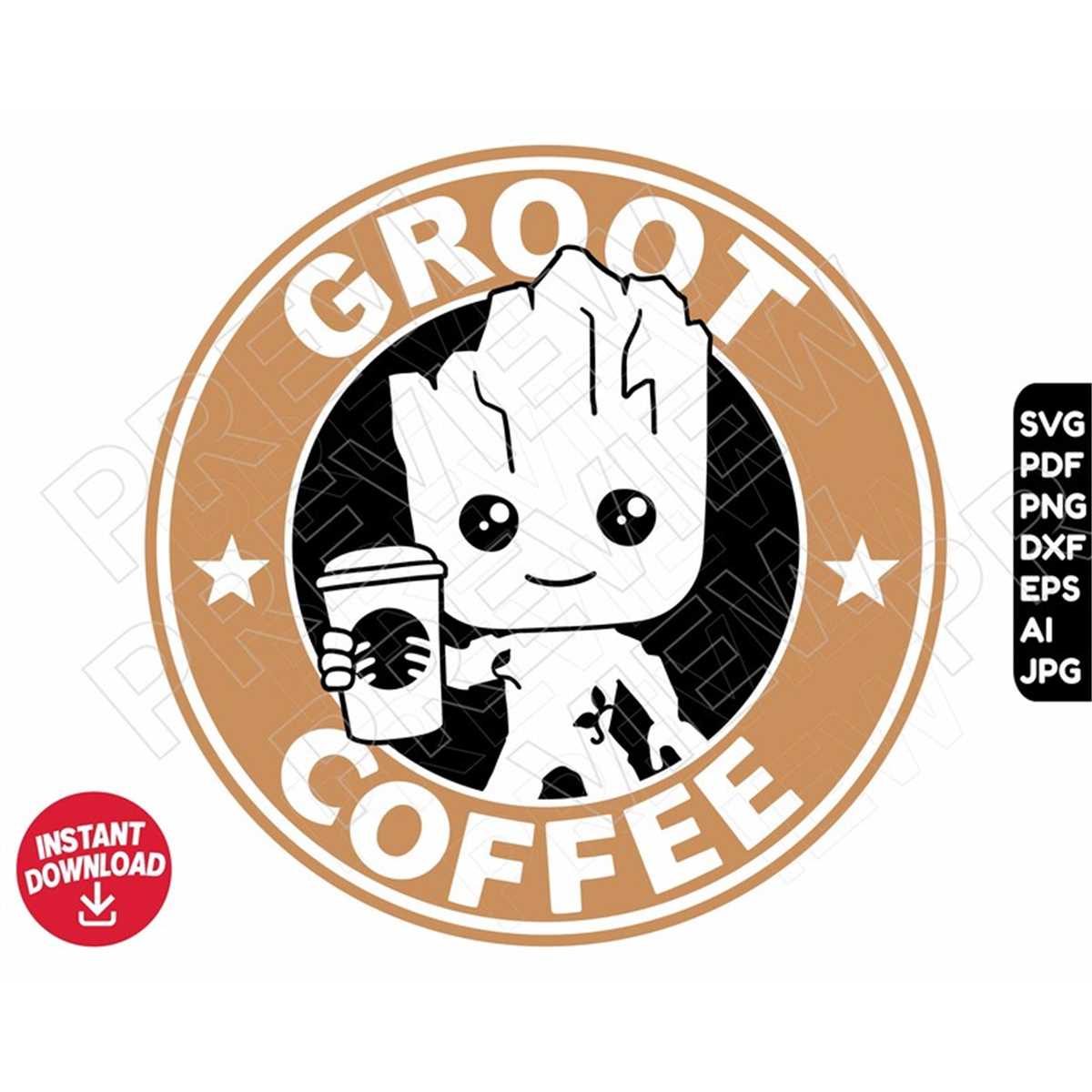 Groot coffee SVG cute png dxf clipart , cut file layered by - Inspire ...