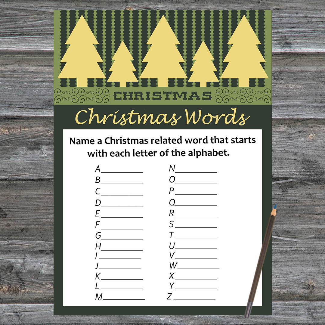 Christmas party games,Christmas Word A-Z Game Printable,Gold | Inspire ...