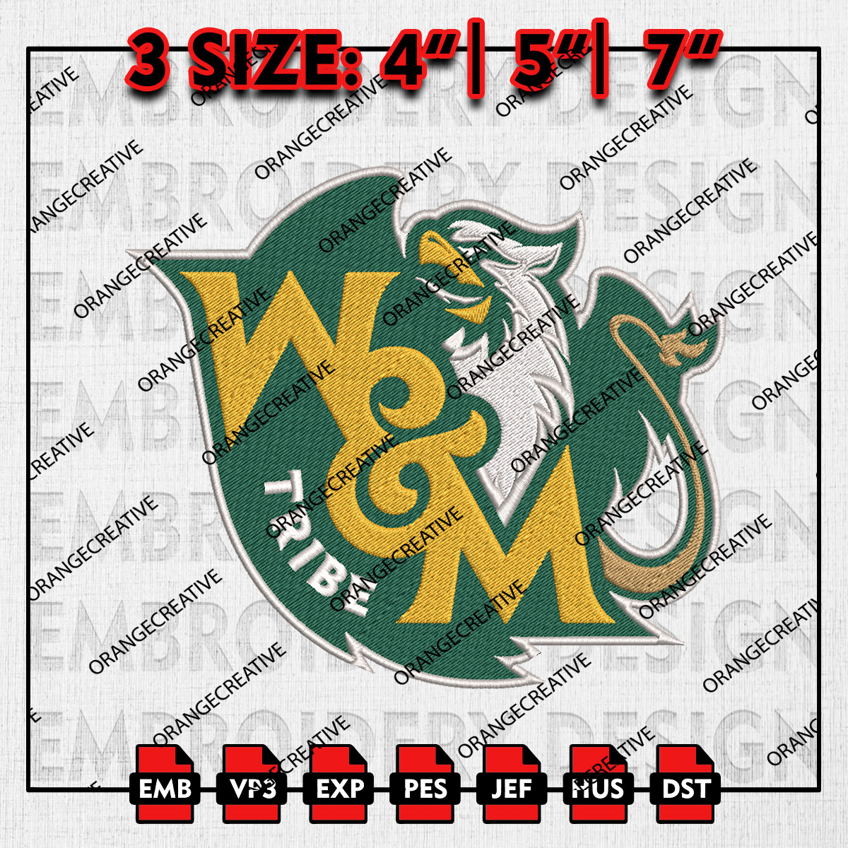 William Mary Tribe Logo Embroidery file, NCAA Embroidery Des | Inspire ...