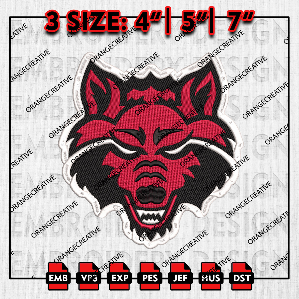 Arkansas State Red Wolves Logo Embroidery file, NCAA Embroid | Inspire ...