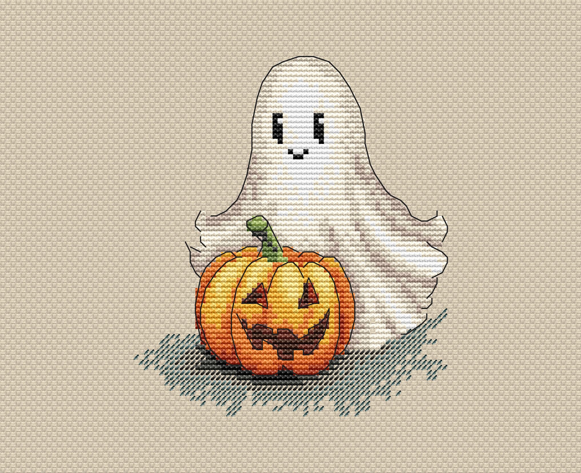 Halloween Cross Stitch Pattern - Cute Ghost Counted Cross St - Inspire ...