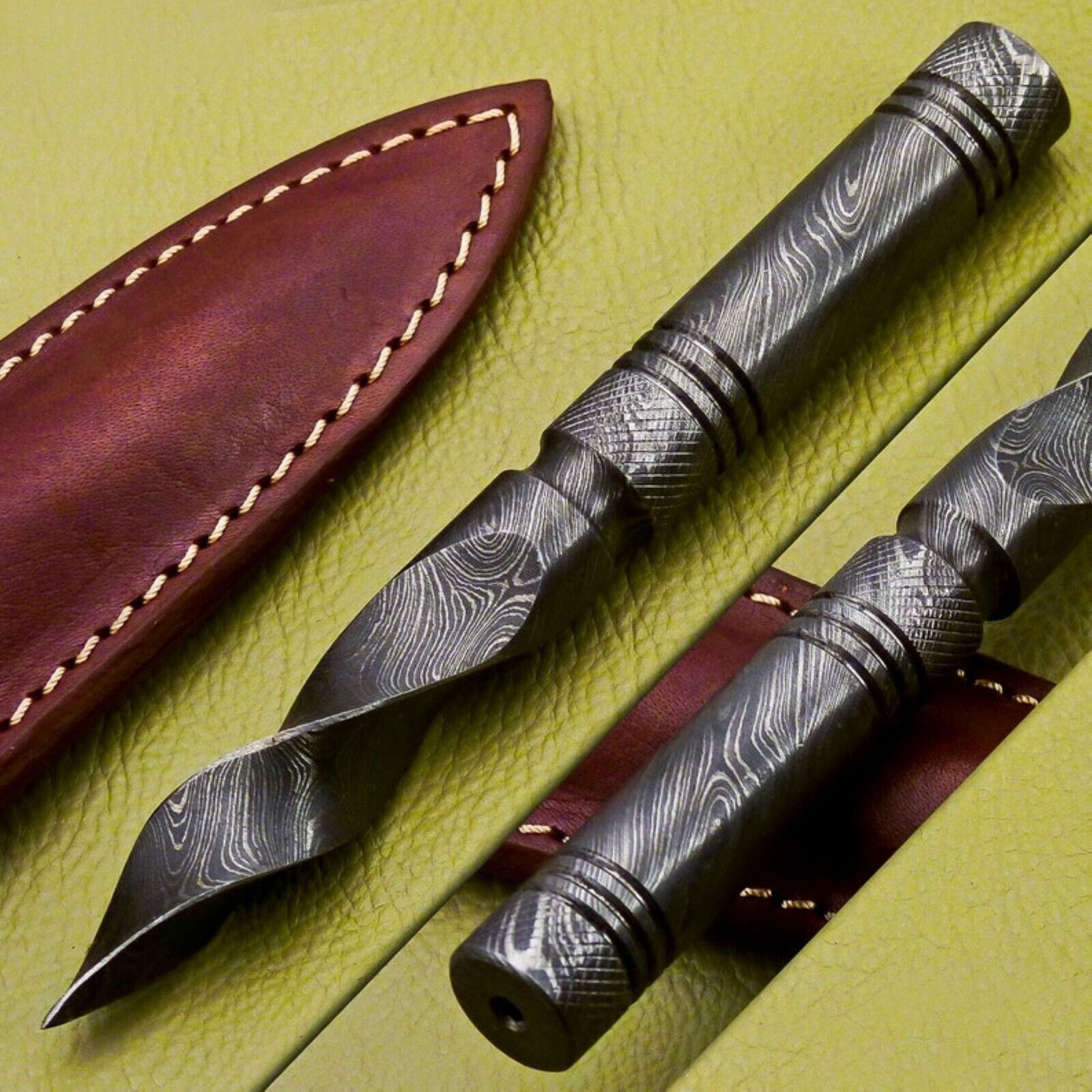 Handmade Damascus Tri Dagger Knife Spiral Kris Blade Hunting | Inspire ...