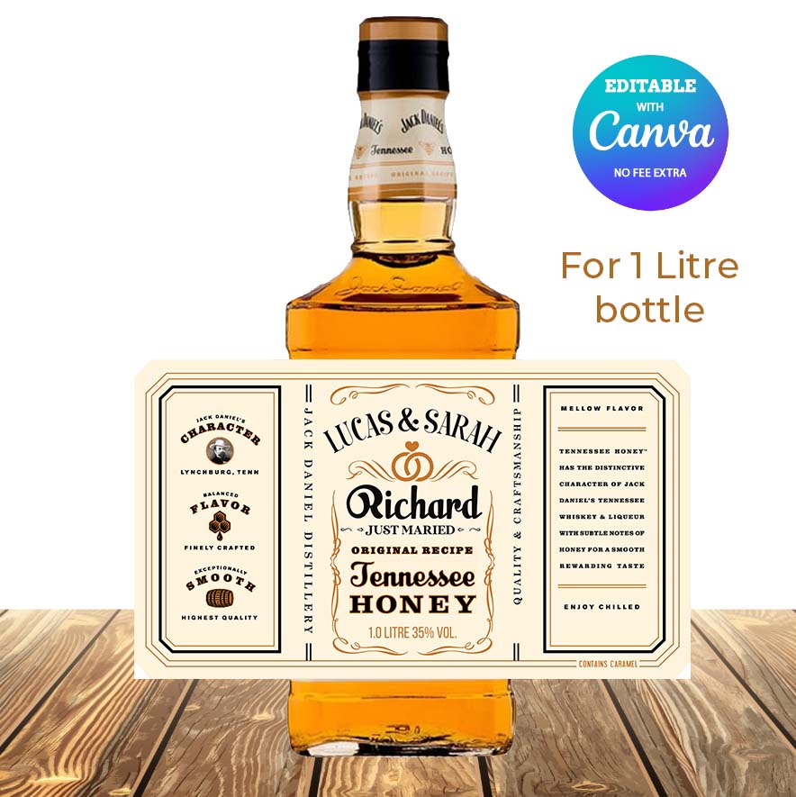 Wedding Jack Daniel's Honey Whiskey 1000ml Bottle Label, Jac - Inspire ...