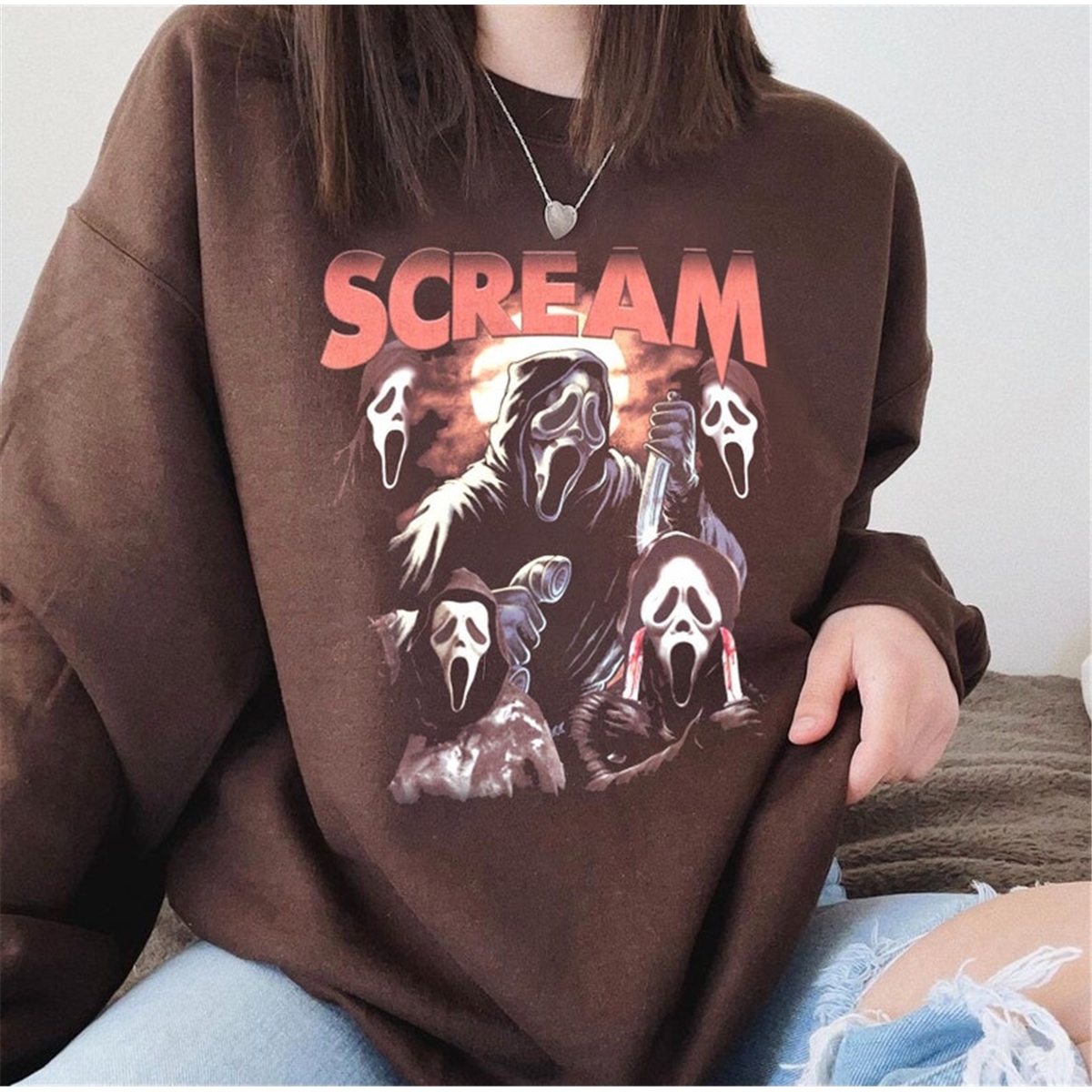 Vintage Let's Watch Scary Movies Crewneck Sweatshirt, Scream - Inspire ...