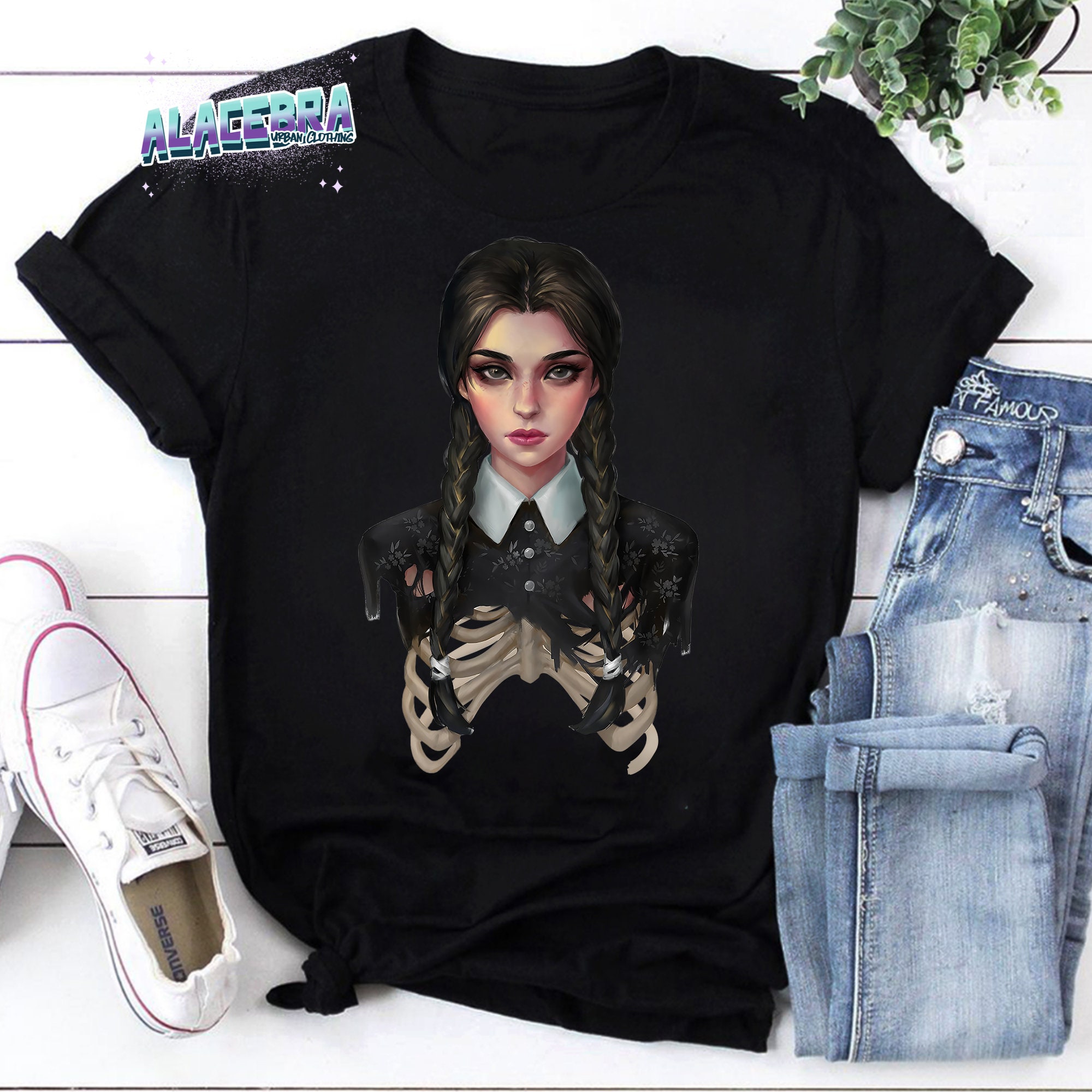 Horror Creepy Wednesday Addams Skeleton Vintage T-Shirt, Wed - Inspire ...