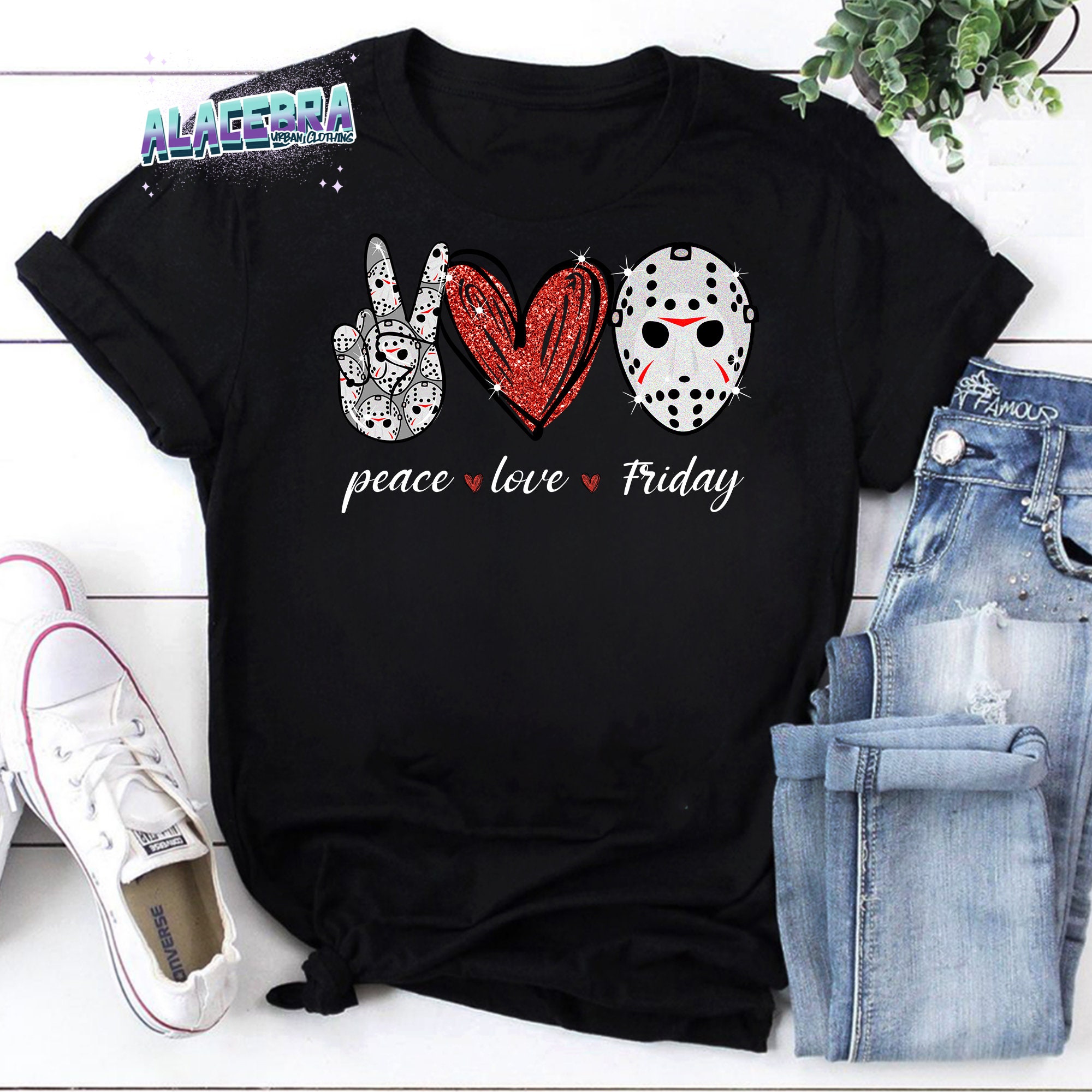 Peace Love Friday The 13th Jason Voorhees Vintage T-Shirt, J | Inspire ...