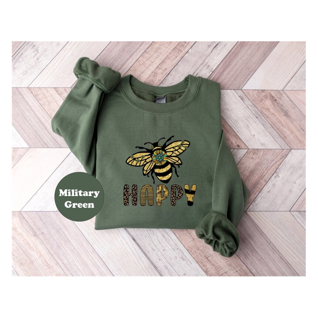 Bee Happy Shirt, Retro Bee Sweatshirt, Motivational Hoodie, - Inspire ...