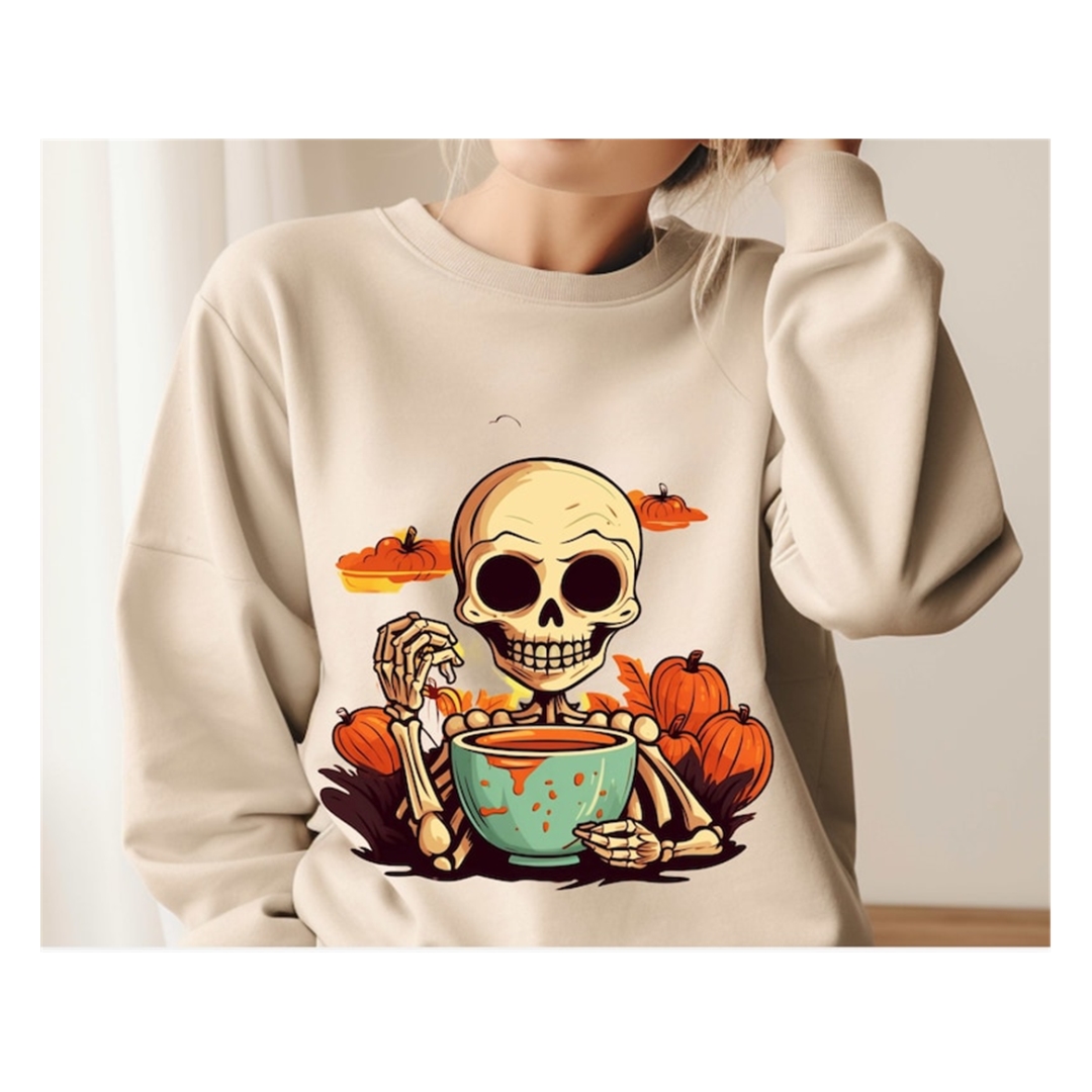 Skeleton Drinking Tea Clip Art for Halloween Designs in PNG | Inspire ...