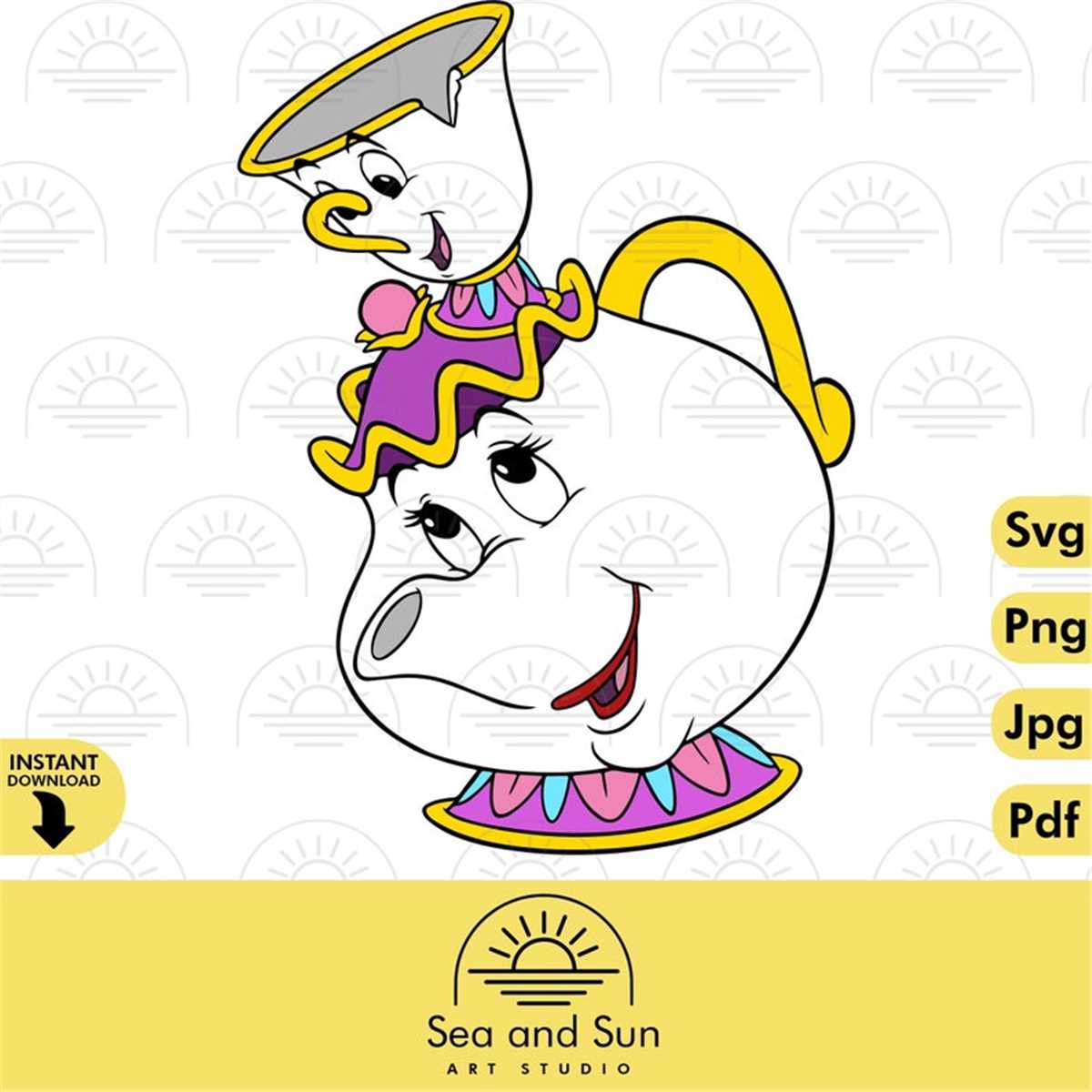 Mrs. Potts and Chip Svg Beauty and the beast Disneyland Ears | Inspire ...