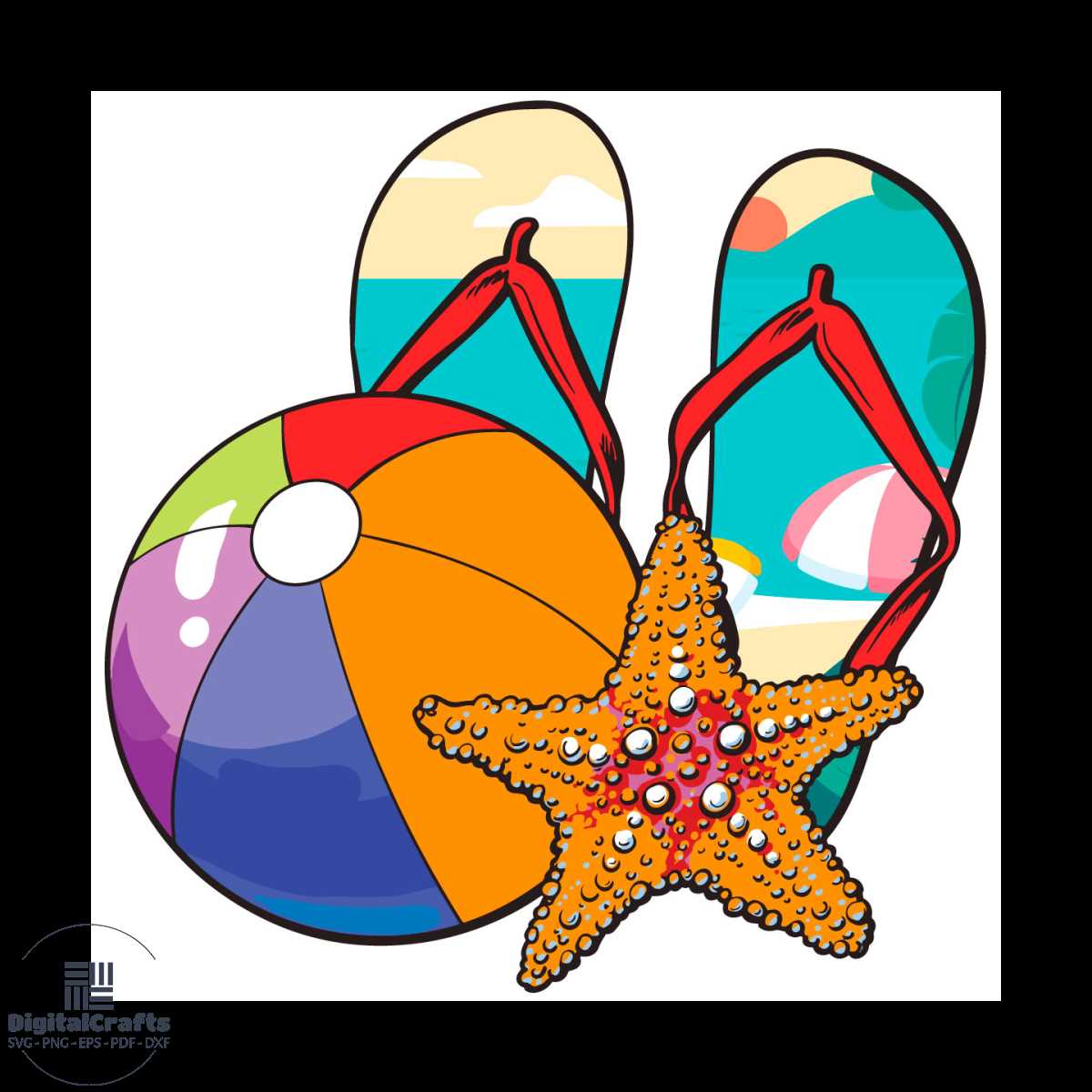 Summer Vacation Starfish Flip Flop Beach Ball Svg - Inspire Uplift