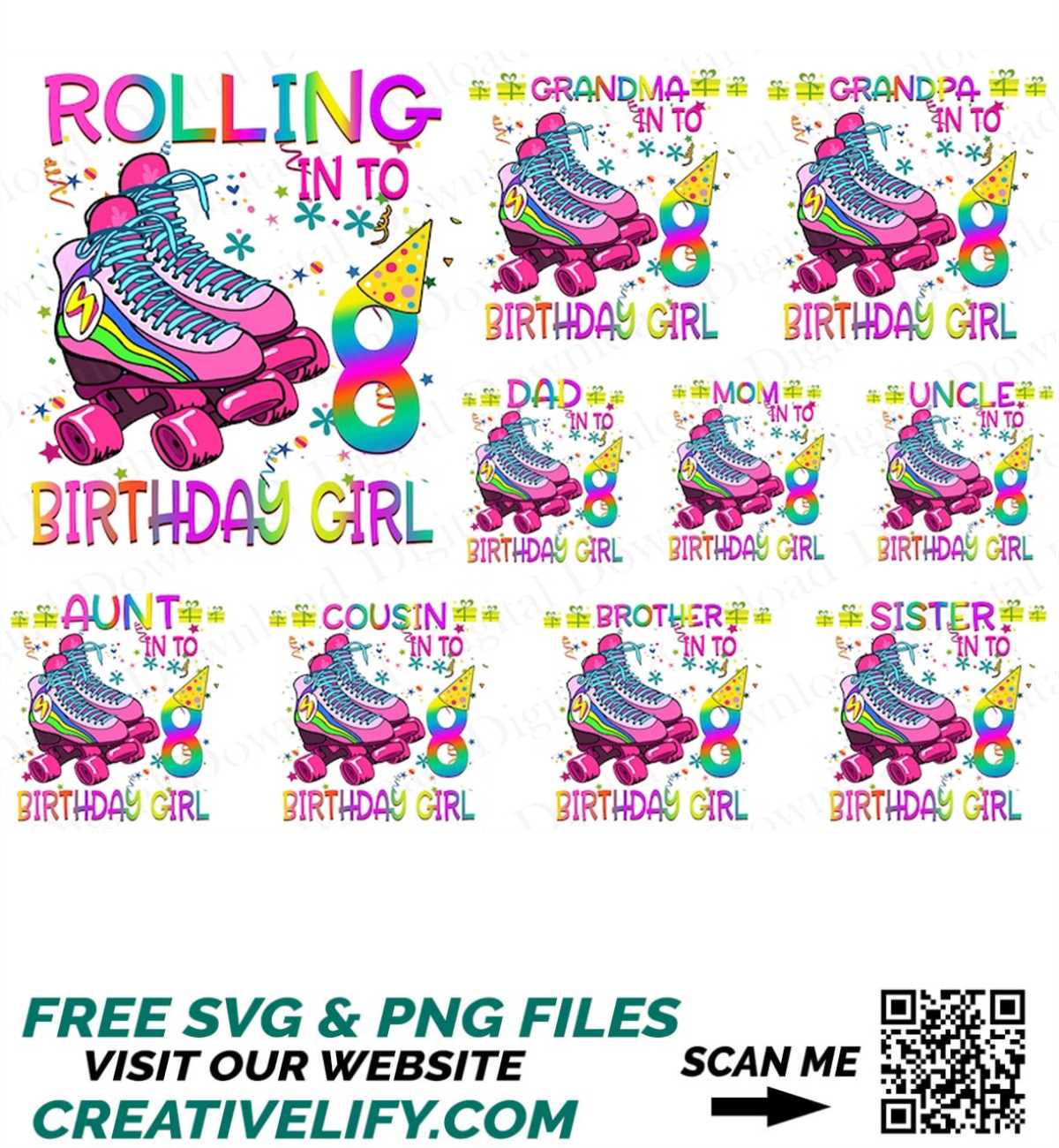 Rolling Into 8th Birthday Girl Png, Birthday Roller Skate Pn - Inspire ...