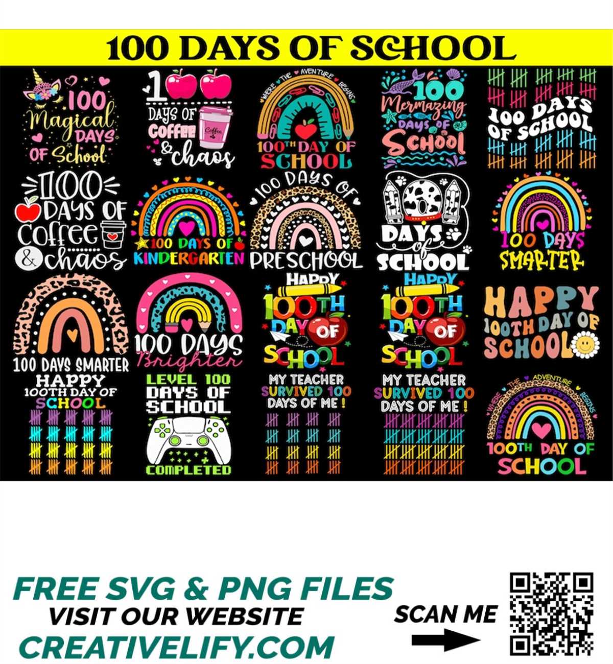 100 Days of School Svg Bundle, Happy 100 Days of School Svg, - Inspire ...