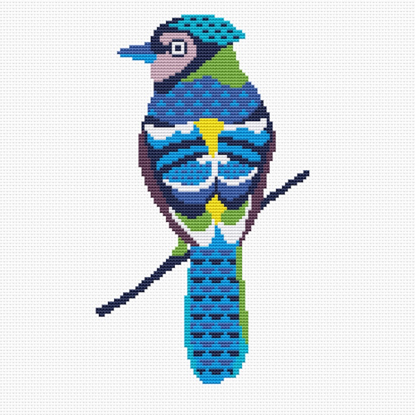 Blue jay cross stitch pattern Primitive forest bird counted - Inspire ...