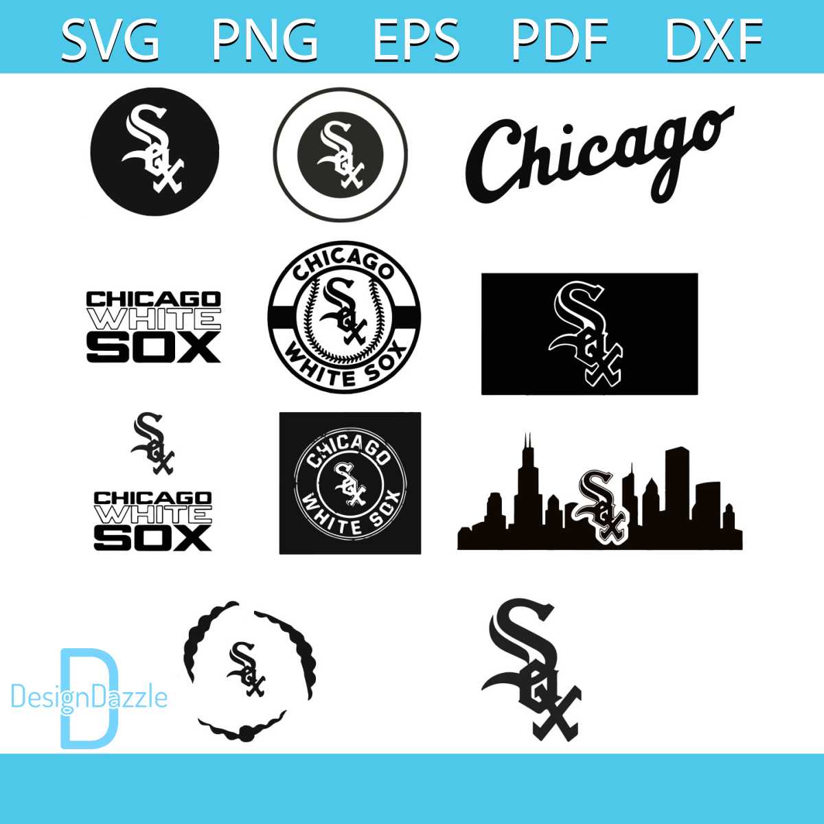 Bundle Chicago White Sox Logo Svg Cutting Digital File | Inspire Uplift