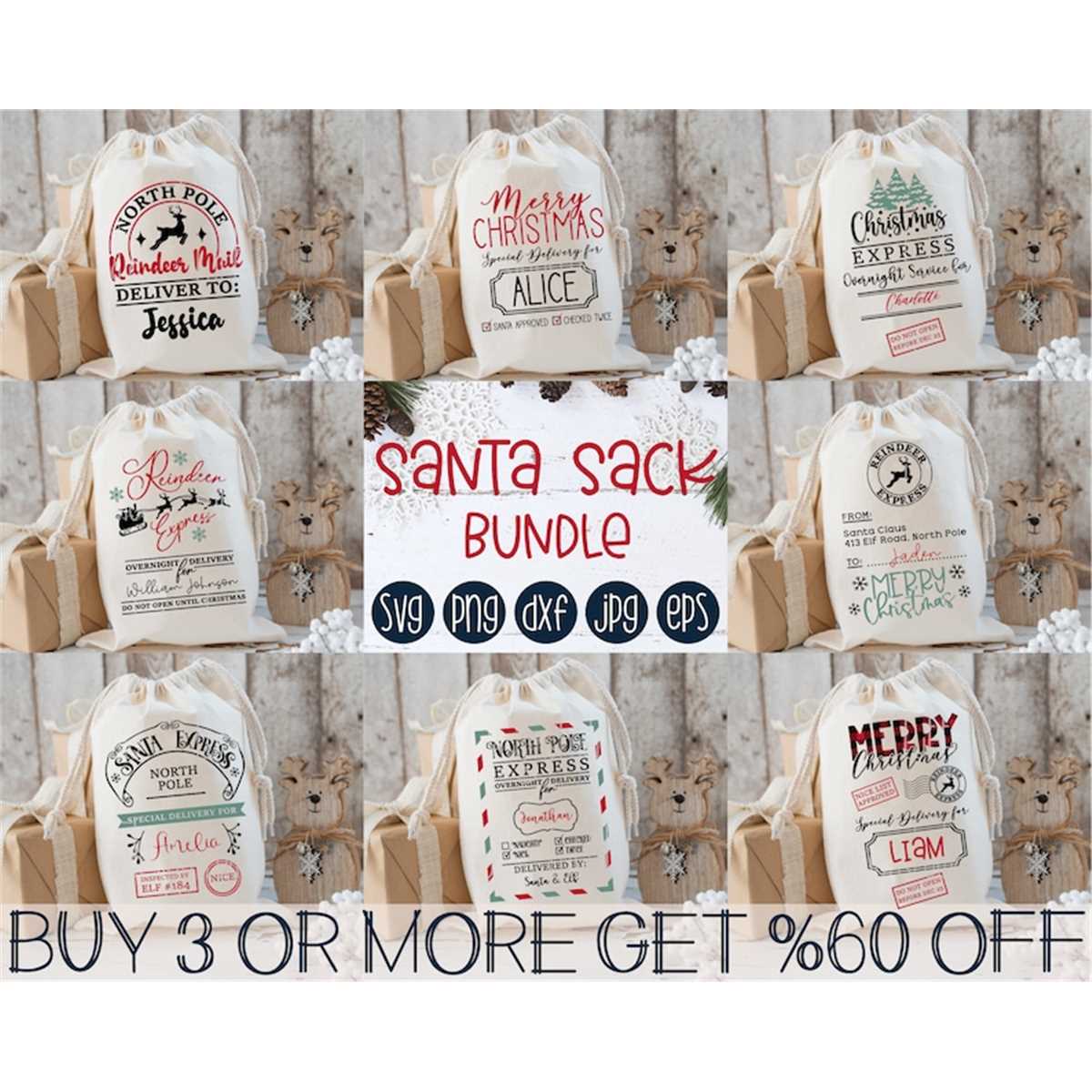 Santa Sack SVG Bundle, Christmas Sack SVG, Personalized Gift | Inspire ...