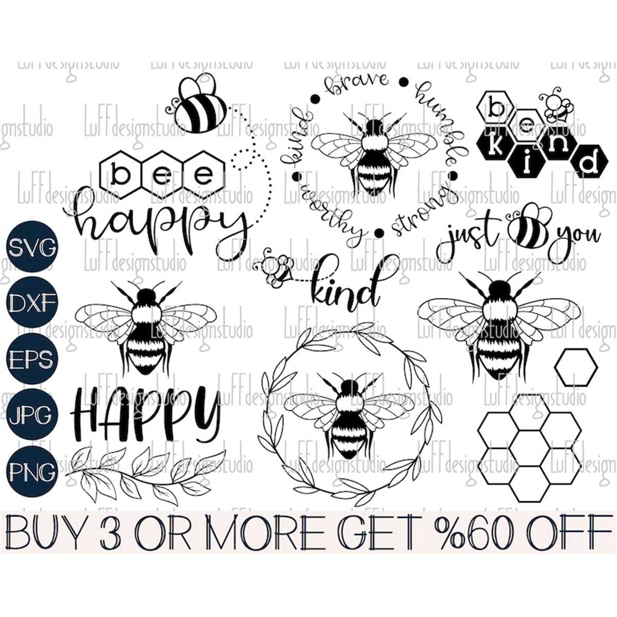 Bee SVG Bundle, Bee Kind SVG, Bee Happy SVG, Bumble Bee Svg, | Inspire ...
