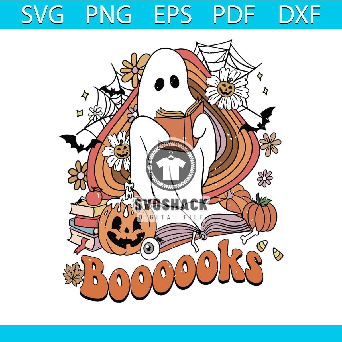 Retro Booooks Ghost SVG Halloween Reading SVG Digital File | Inspire Uplift