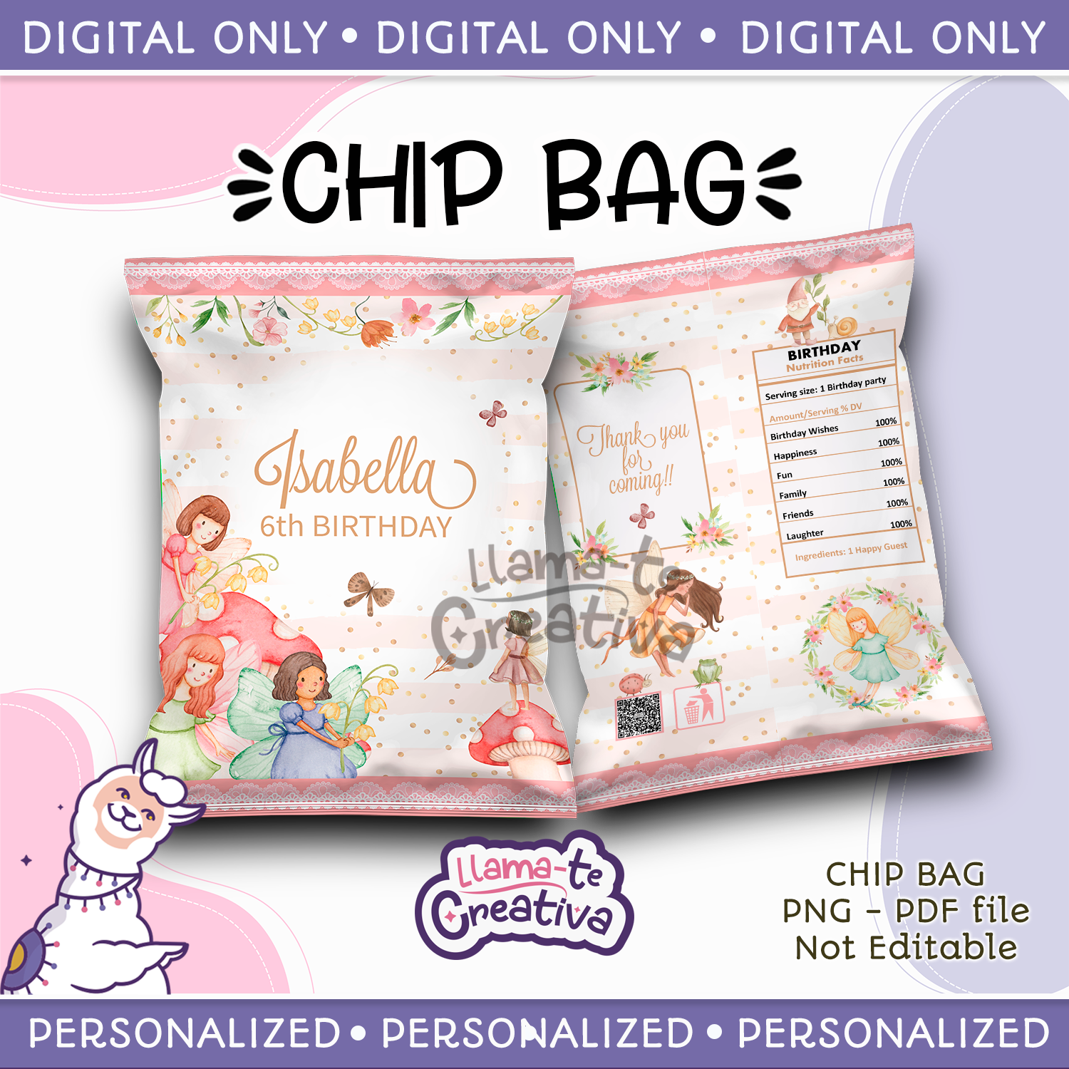 Add personalization Fairy Chip Bag, Personalized, Not editab - Inspire ...