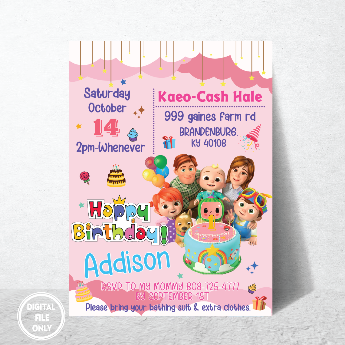 Personalized File Custom Cocomelon Invitation Png, Baby Birt - Inspire ...