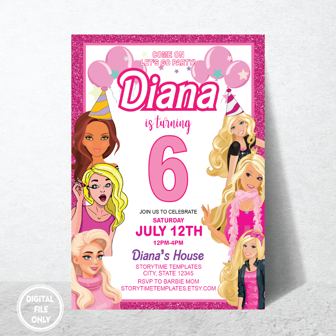 Personalized File Hot Pink Birthday Party Invitation, Pink D | Inspire ...