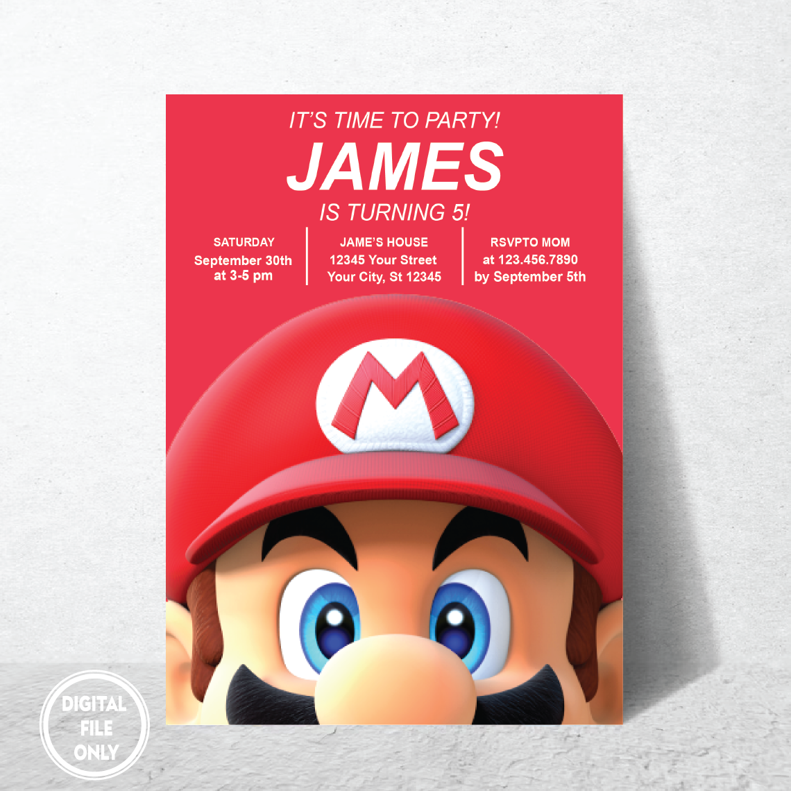 Personalized File Mario Bros Invitation, Super Mario Birthda - Inspire ...