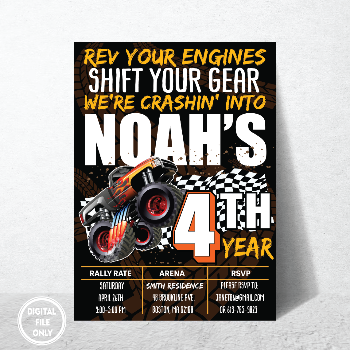 Personalized File Monster Truck Rally 4th Birthday Party Inv - Inspire ...