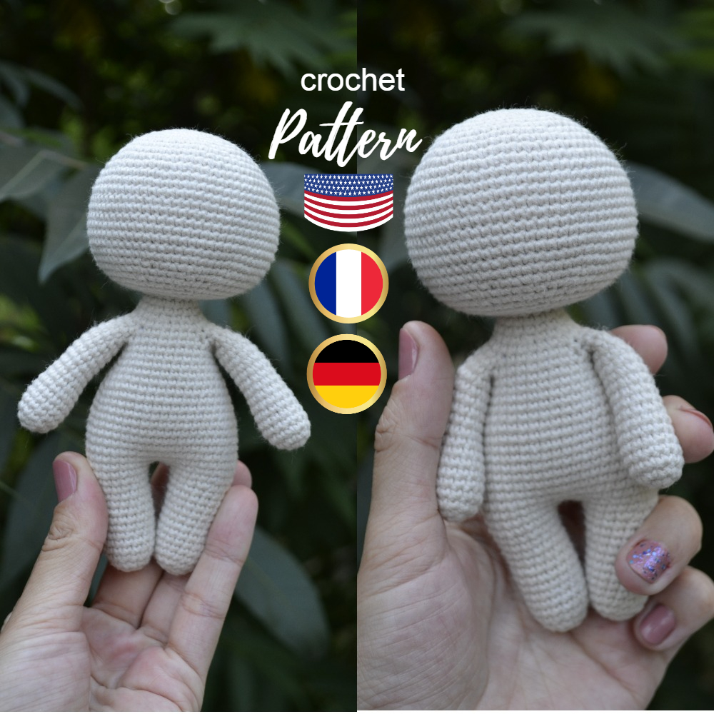 Crochet basic body doll amigurumi pattern Eng Fr Deu PDF | Inspire Uplift