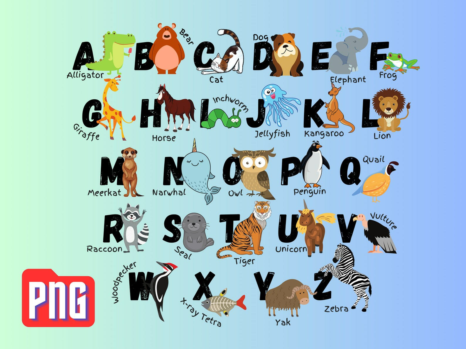 Alphabet Animals PNG Digital File | For Sublimation or Cutti - Inspire ...