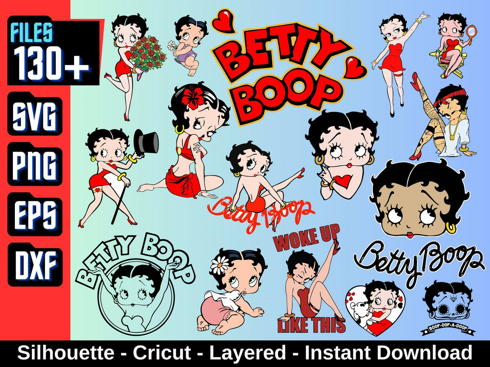 Betty Boop SVG Bundle, LAYERED Betty Boop,SVG, Easy Cut,Tshi | Inspire ...