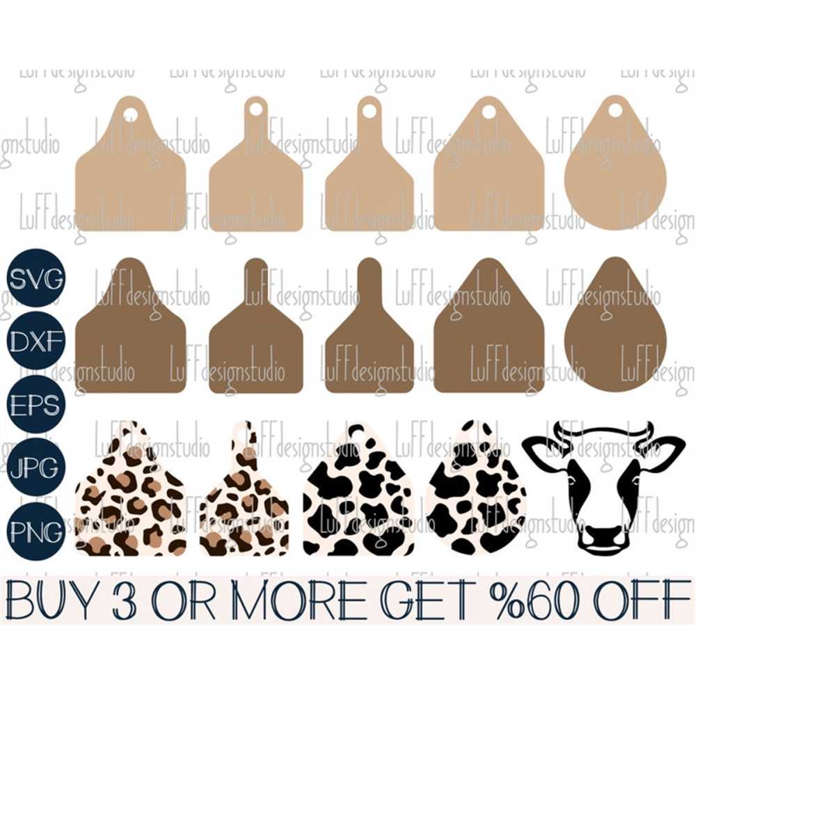 Cow Ear Tags SVG, Cow Earring SVG, Cow Face SVG, Leopard Pat | Inspire ...