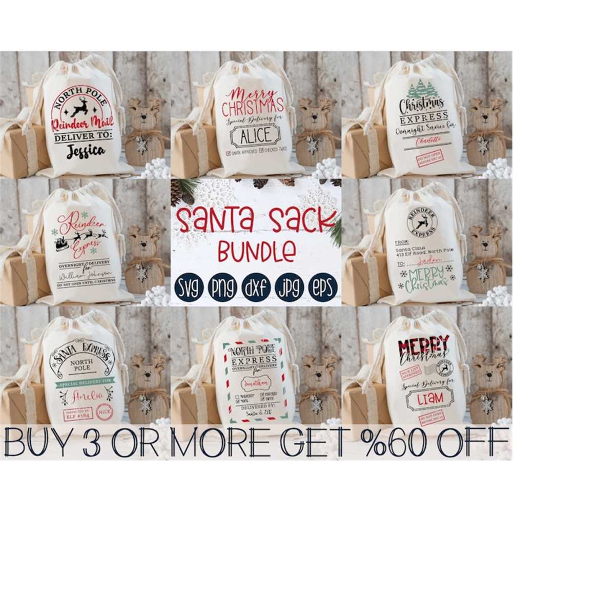 Santa Sack SVG Bundle, Christmas Sack SVG, Personalized Gift | Inspire ...