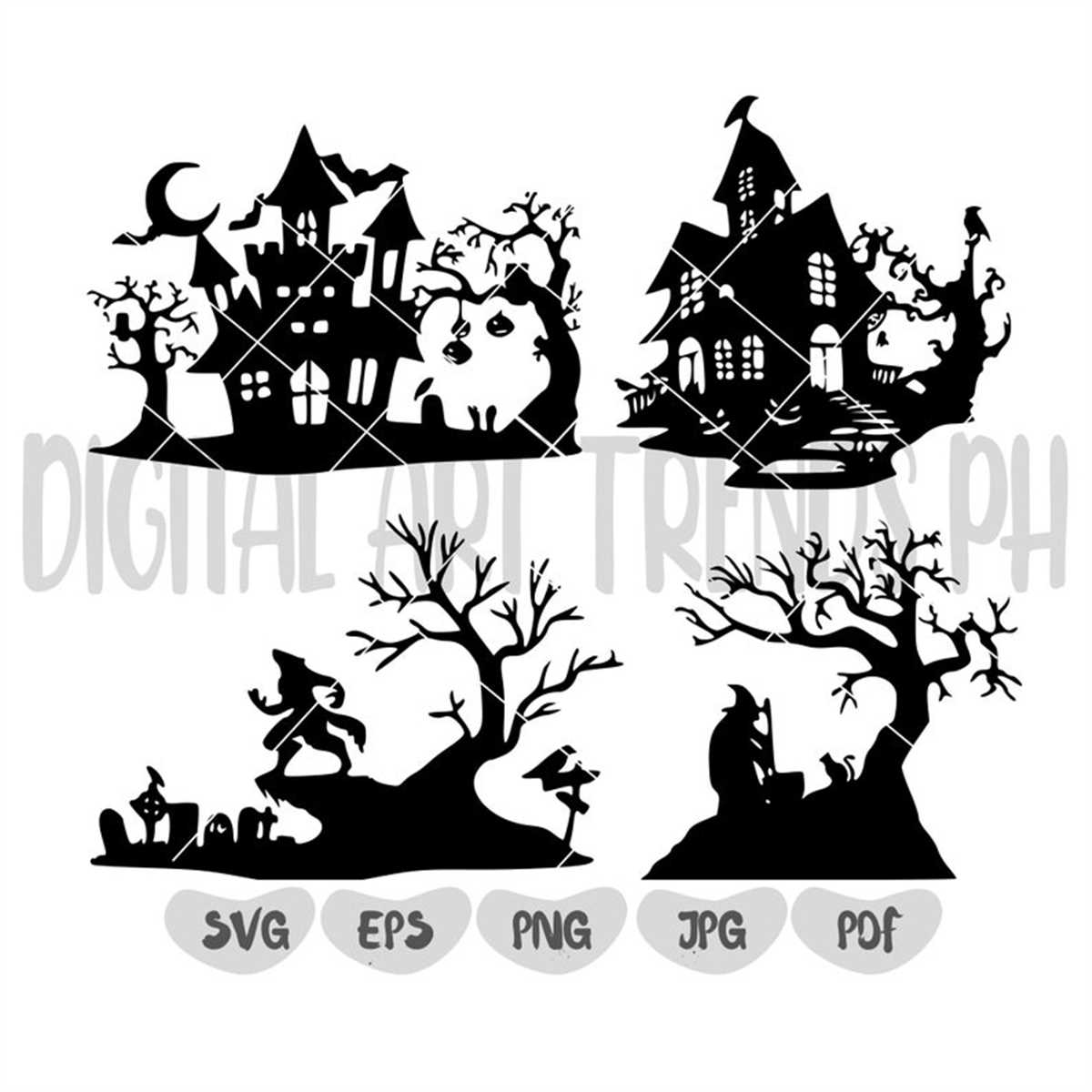 Halloween scene Svg, Haunted House Halloween SVG, Halloween | Inspire ...