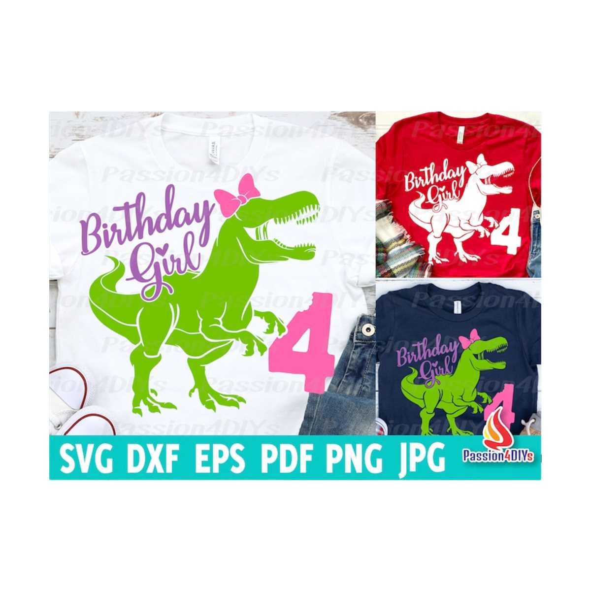 Dinosaur Birthday Girl Svg, Four Rex Svg, 4th Birthday Fourt | Inspire ...