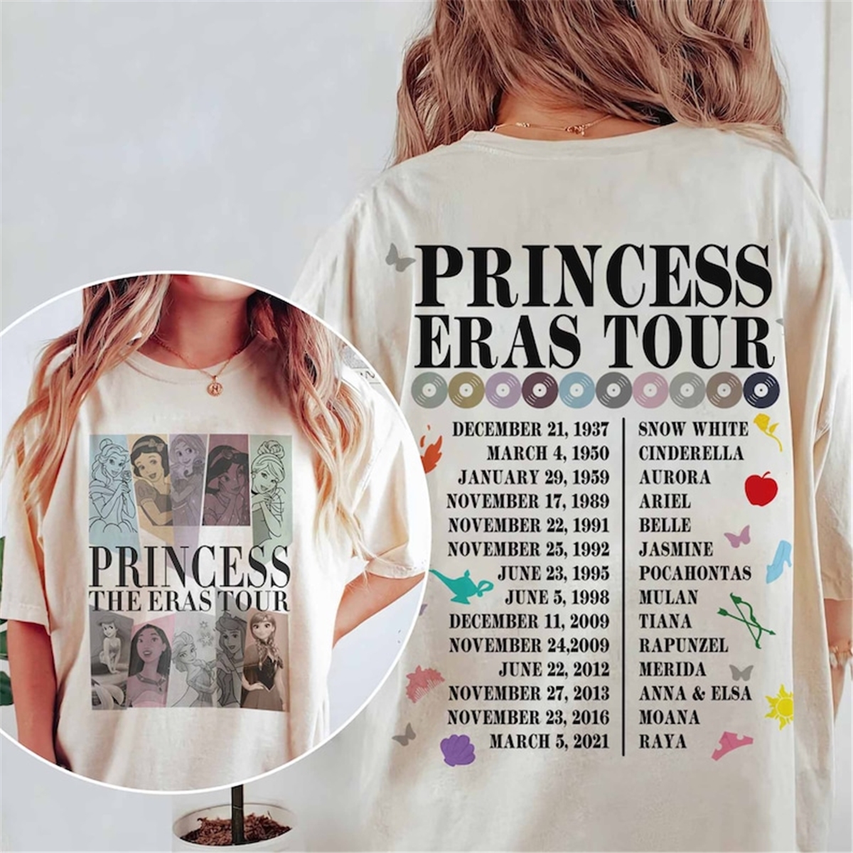 Vintage Princess Eras Tour Double-Sided Tshirt, Disney Princ - Inspire ...