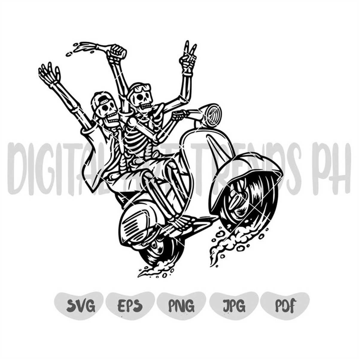 Skeletons Riding Scooter SVG | Skull Biker SVG | Motorcycle - Inspire ...