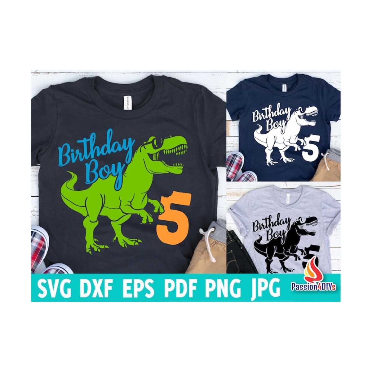 Dinosaur Birthday Boy Svg, Kids Five Rex Svg, Rawr I am 5 T- | Inspire Uplift