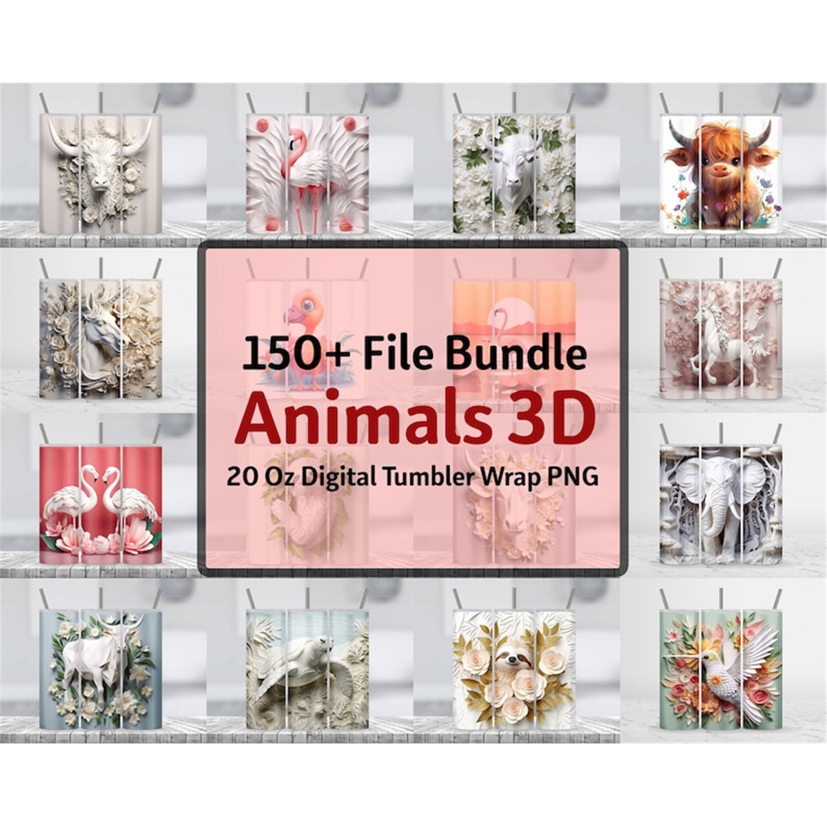 Bundle 150 3D Animal Design Tumbler Wrap Digital Download, T - Inspire ...
